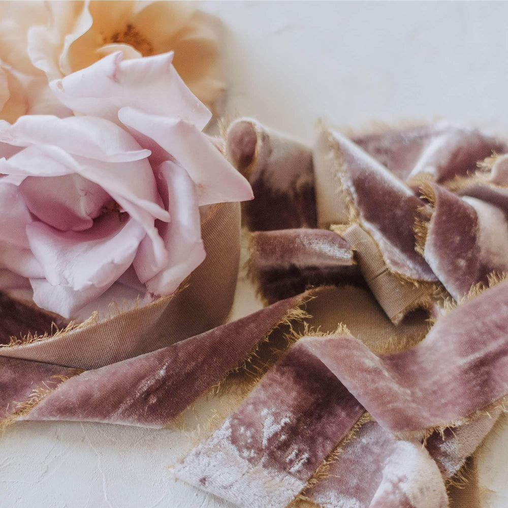 Mauve Gold Velvet ribbons - Ribbon